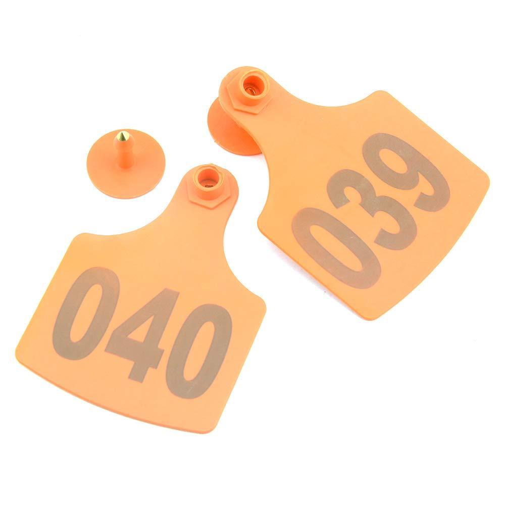 1-100 Cattle Number Ear Tag 6x7cm Set - Medium Orange Cow Sheep Livest ...