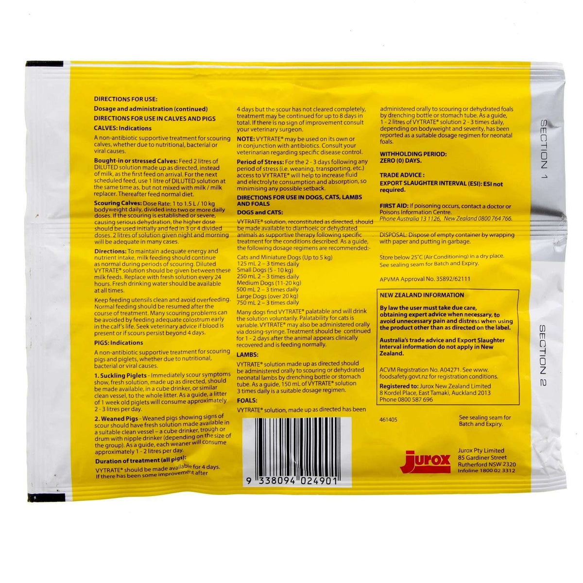 Jurox Vytrate Scour Treatment dehydrated Calves, Lambs & Ewes. – Pet ...